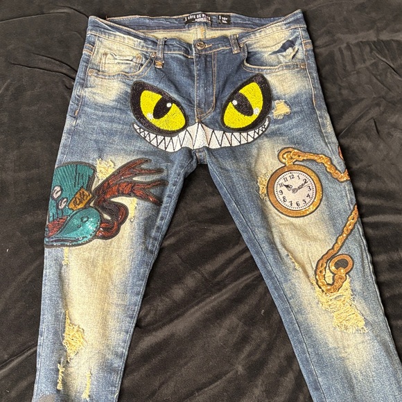 Jeans | Embellished Denim Jeans With Eye And Clock Design | Poshmark